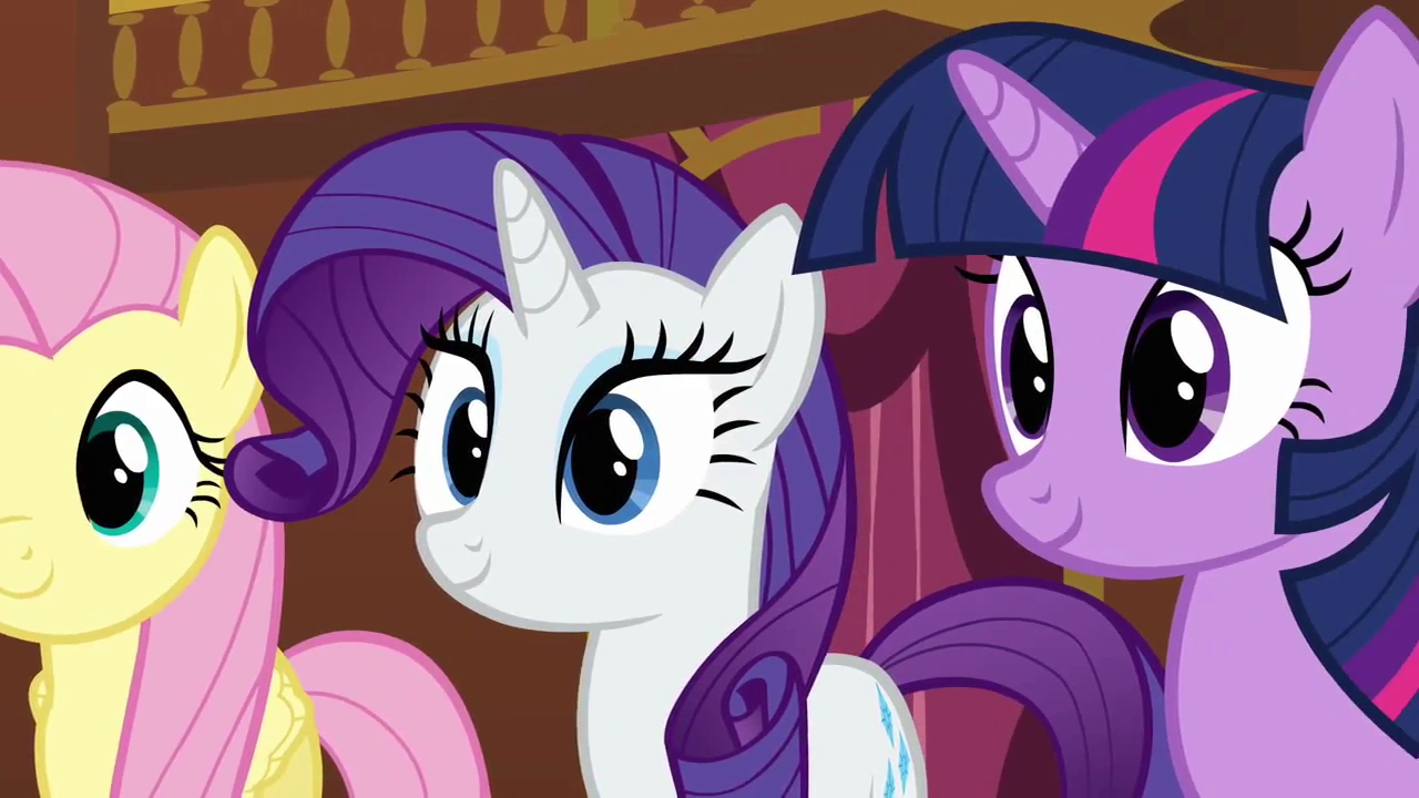 Image - Fluttershy Rarity and Twilight smiling at Pinkie S3E3.png - My ...