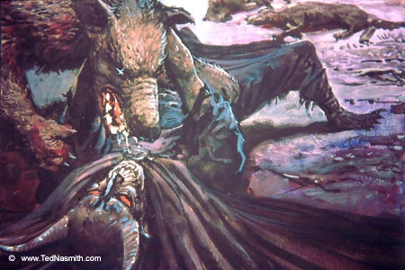 Image - Ted Nasmith - Huan Subdues Sauron.jpg - Lord of the Rings Wiki ...